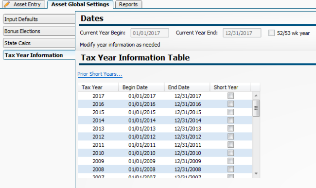 Tax Year Information